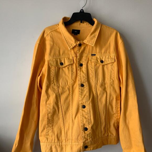 Obey | Jackets & Coats | Obey Mens Yellow Denim Jacket With Tufted Logo ...